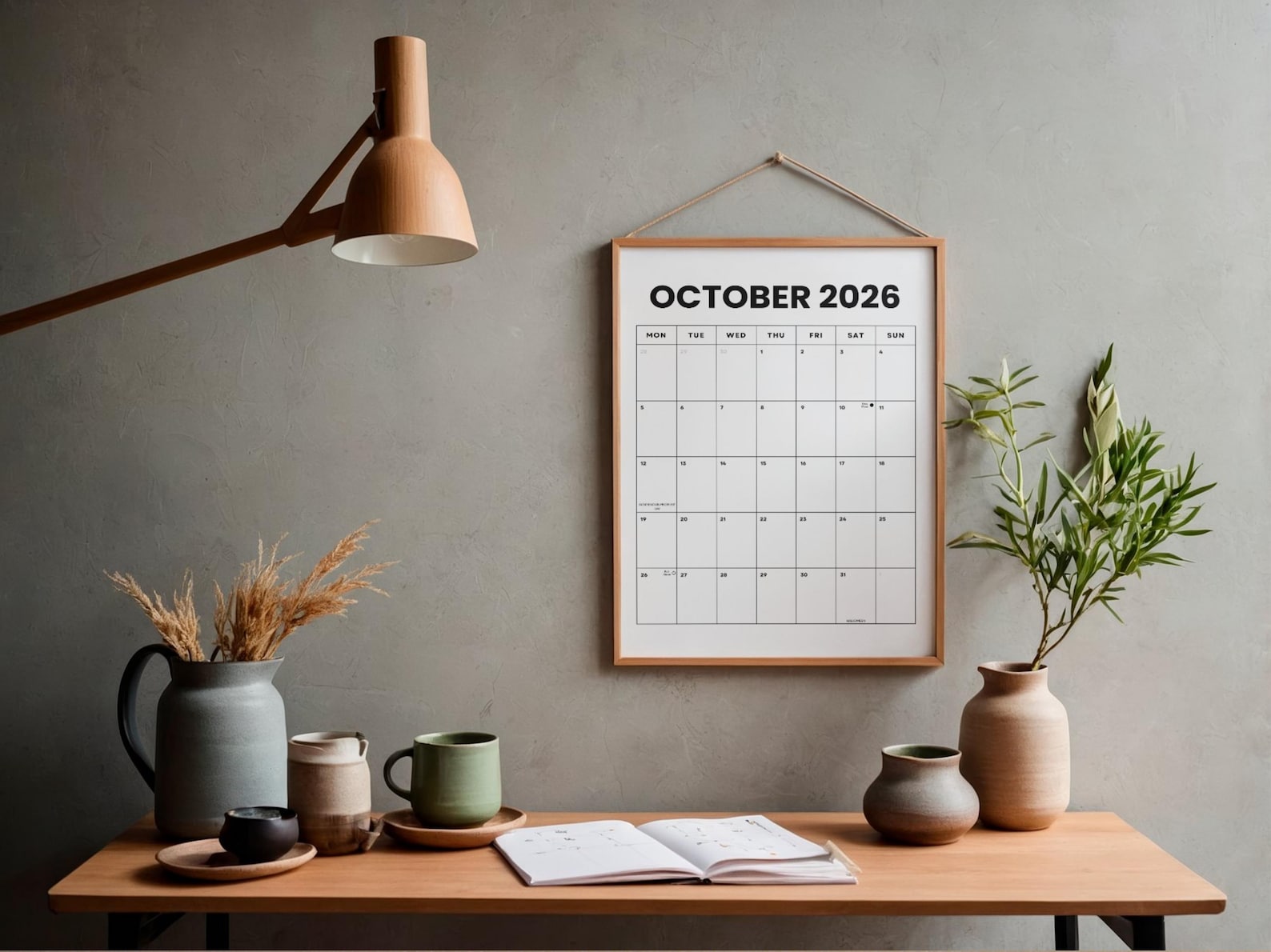 October 2026 Vertical Calendar Printable W/holidays & Moons: Minimalist ...