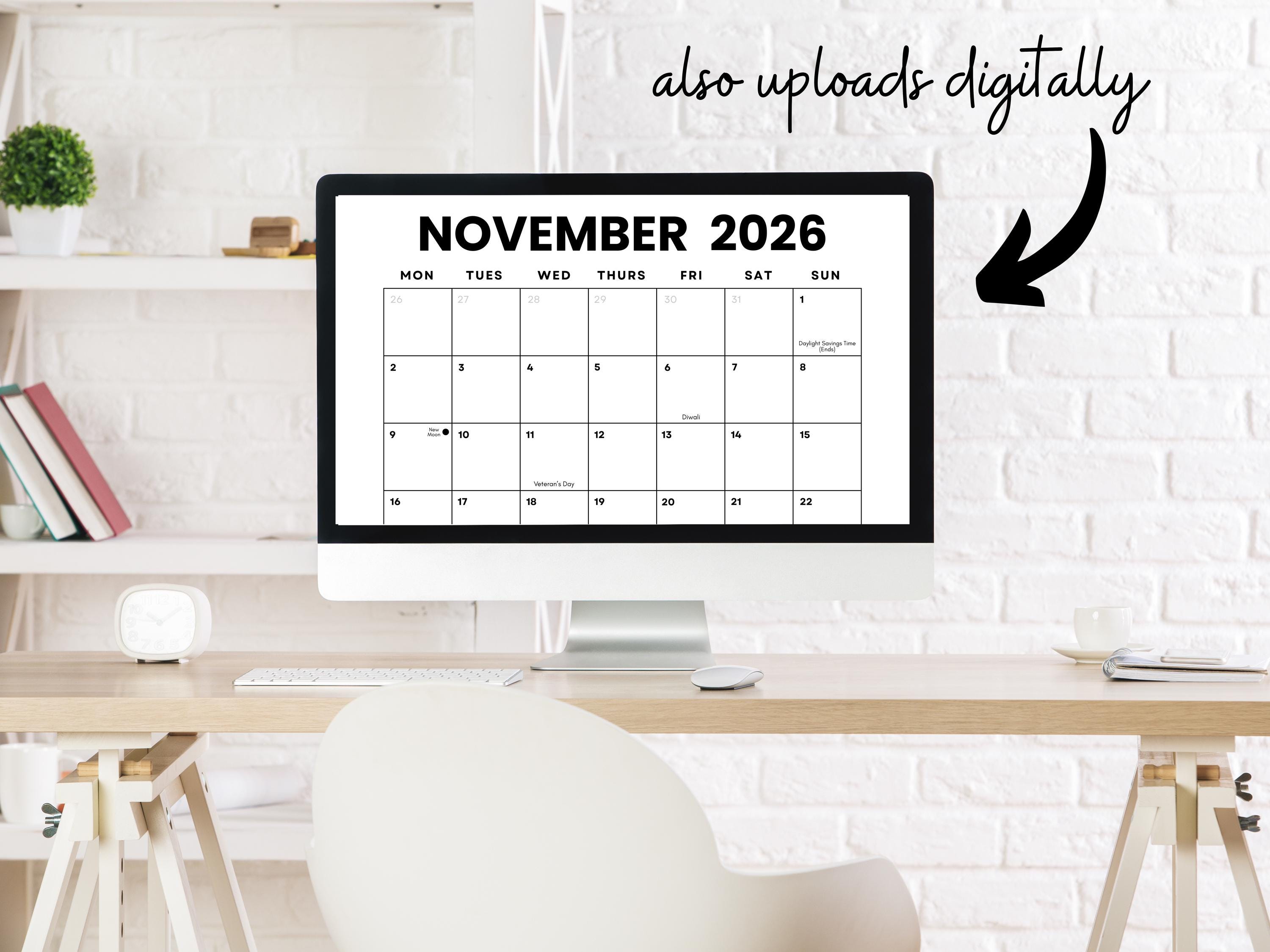 November 2026 Minimalist Calendar: US Holidays & Moon Phases (printable ...