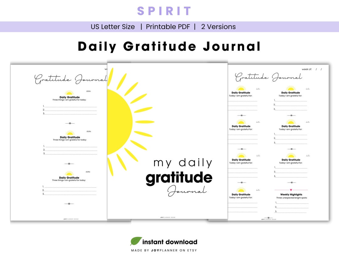 Daily Gratitude Journal With Coversheet Instant Download | Digital ...