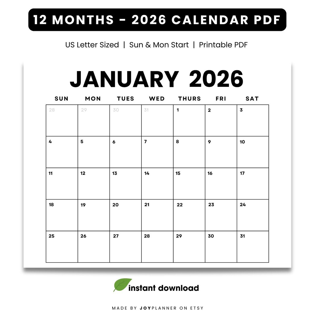 Dated 2026 Calendar Printable PDF | Monthly 2026 Planner | Landscape ...