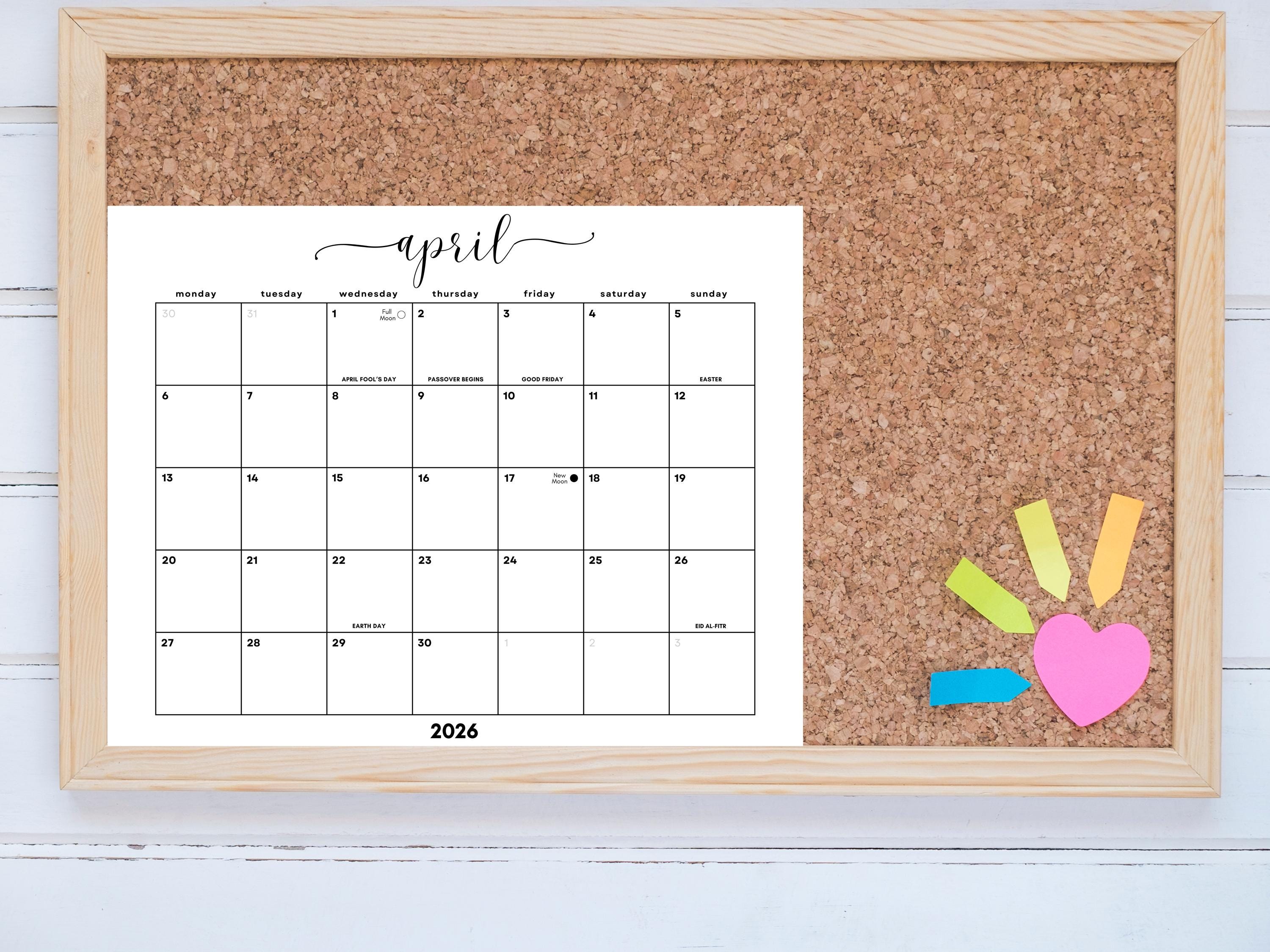 April 2026 Monthly Calendar: Minimalist Cursive Landscape Planner ...