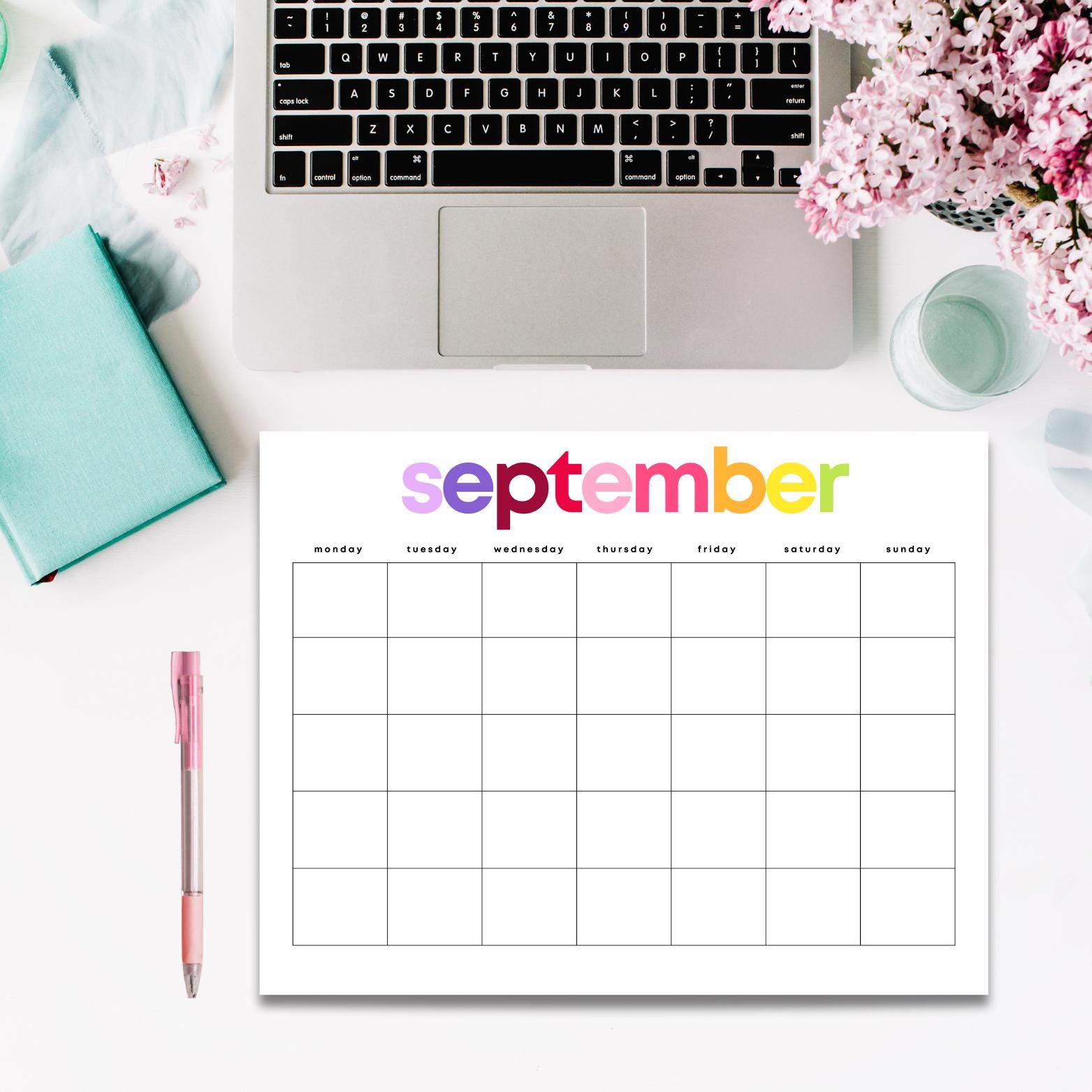 Rainbow September Calendar | Undated Monthly Planner (digital Download ...