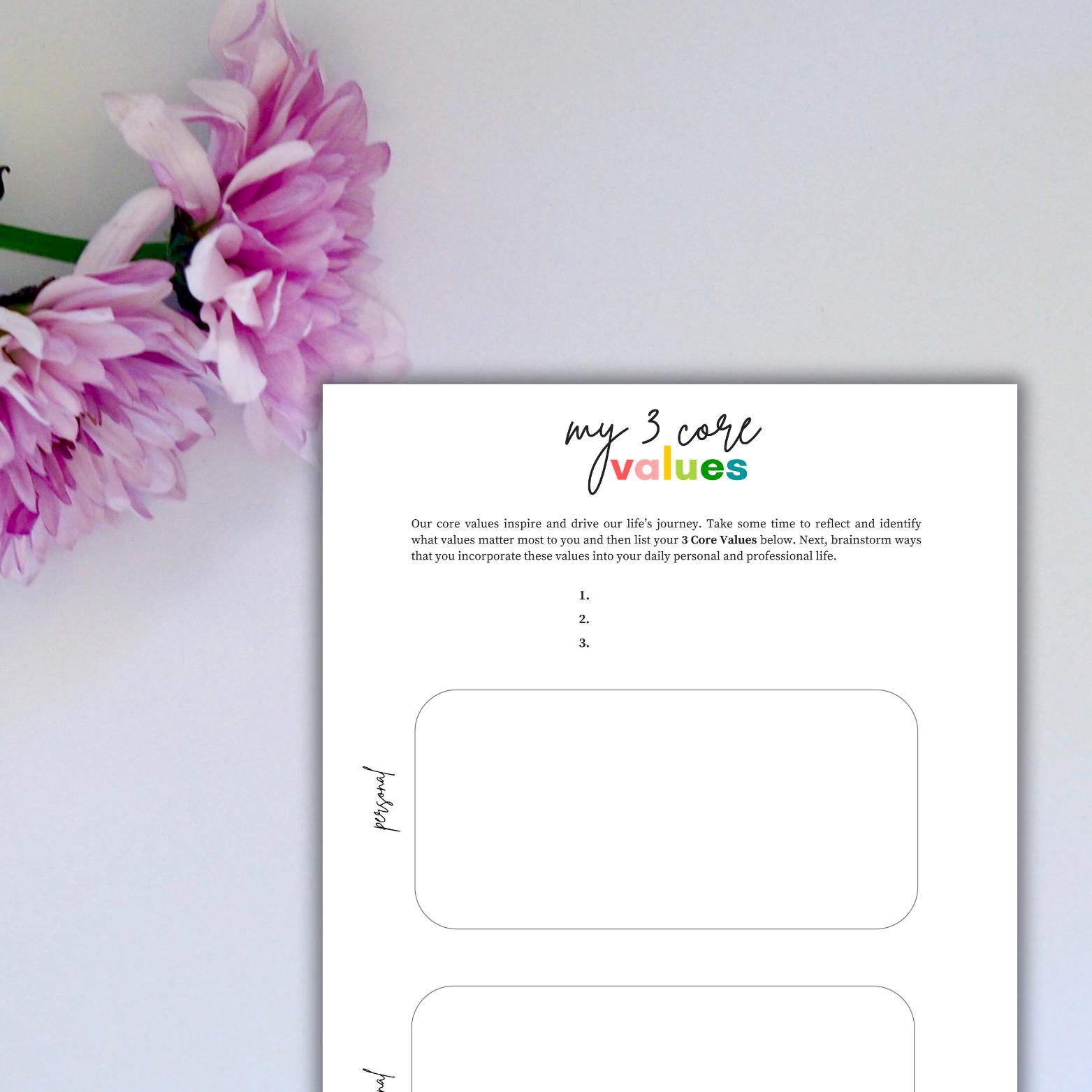 Core Values Worksheet | Self Reflection, Goal Setting (digital Download ...