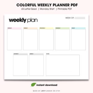 Colorful Weekly Planner Printable PDF| Instant Digital Download ...