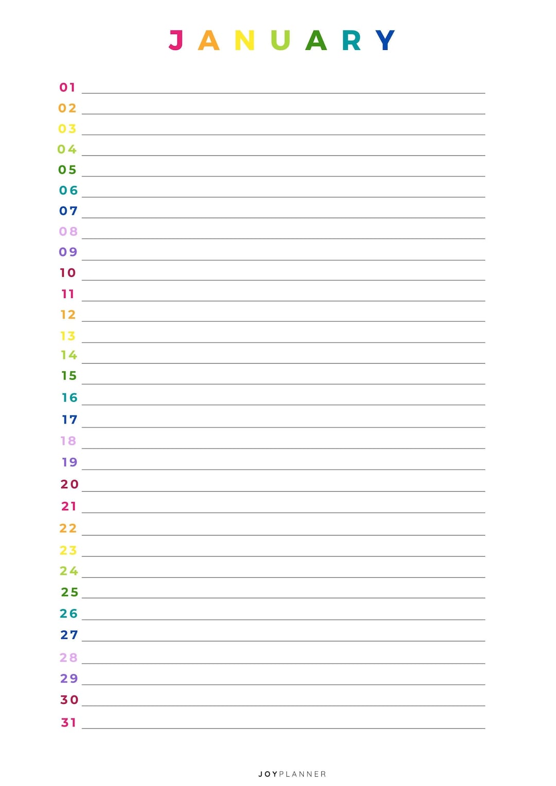 Rainbow Monthly Calendar Printable PDF| Instant Digital Download | List ...