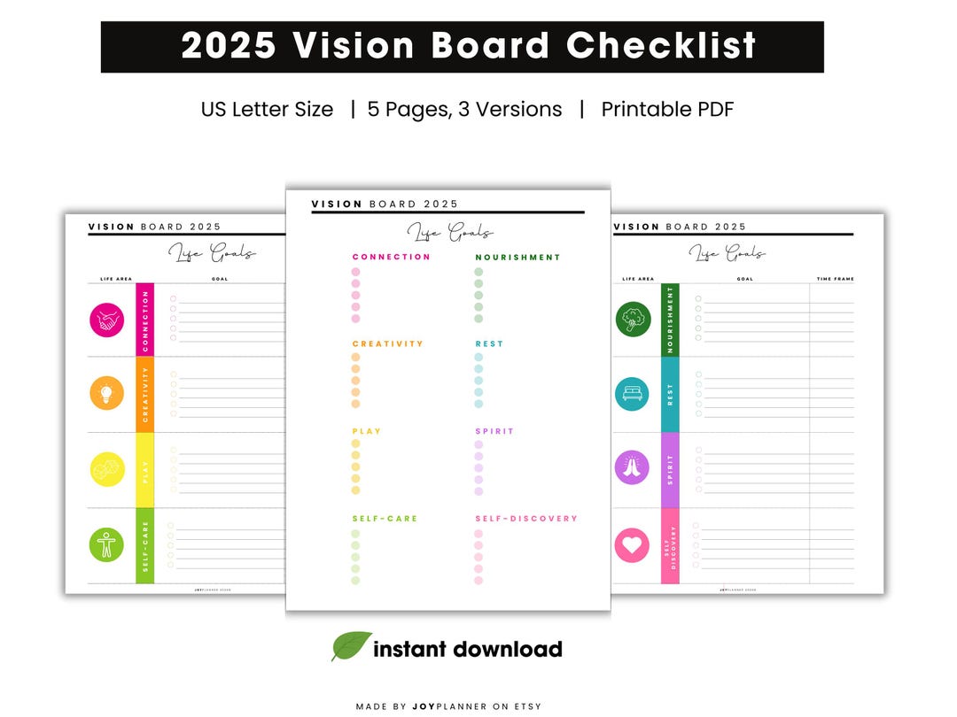 Vision Board Goal Planner Checklist 2025 Printable PDF | 2025 Life ...