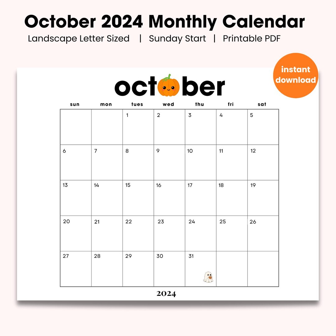 Fillable October 2024 Halloween Minimalist Monthly Calendar Printable ...