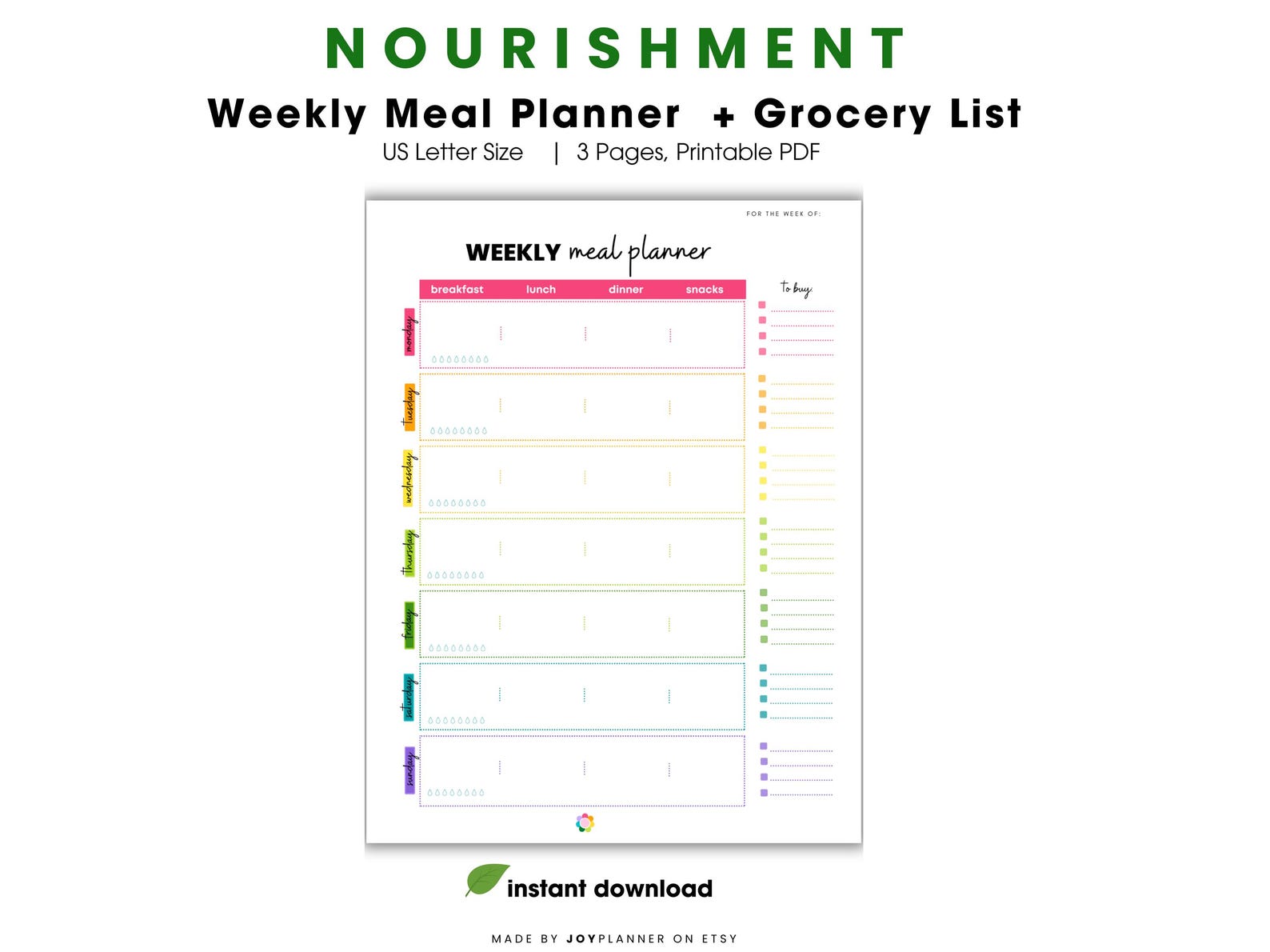 Weekly Meal Planner + Grocery List | Weekly Menu PDF | Digital Download ...
