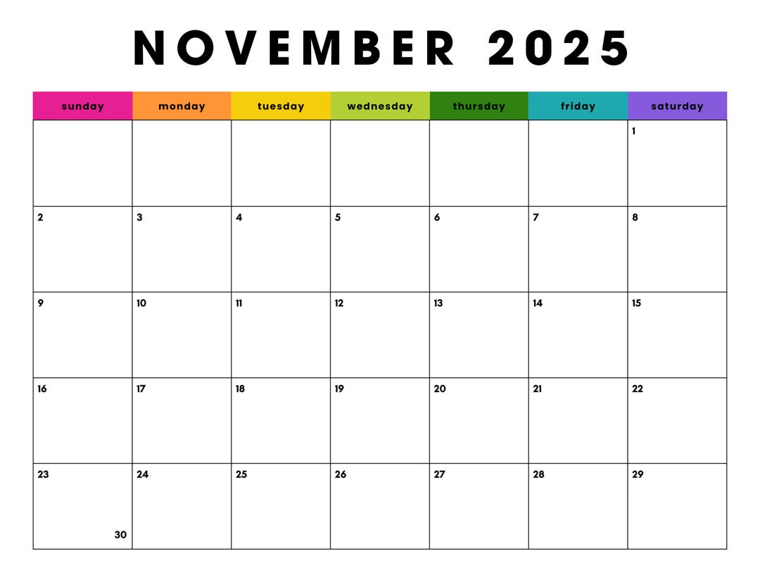 November 2025 Colorblock Calendar: Bright Minimalist Printable (PDF ...