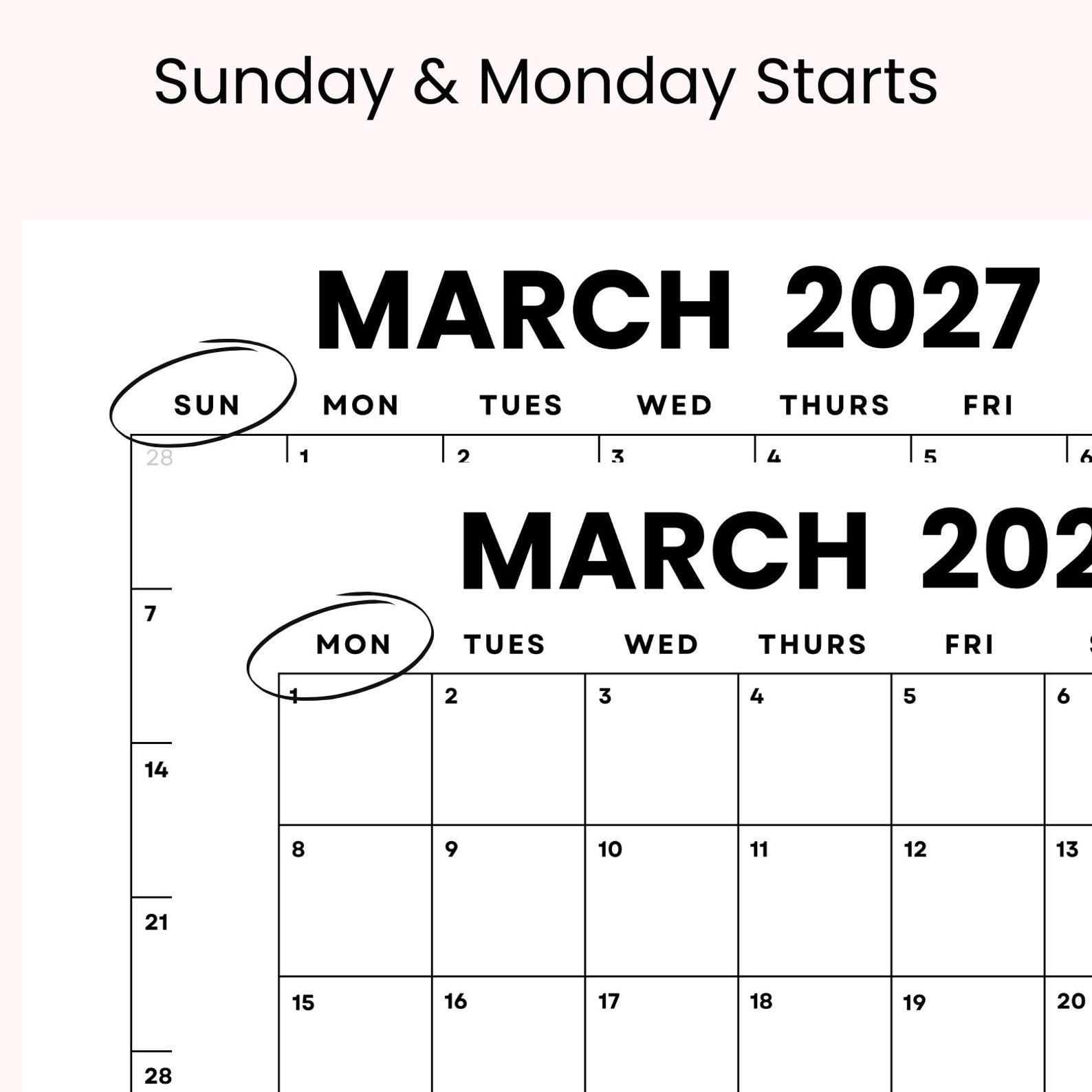March 2027 Calendar Printable: Minimalist PDF Planner (digital Download ...