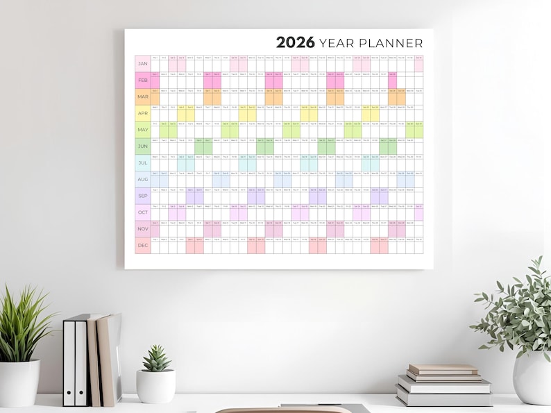 Minimalist Large Wall 2026 Yearly Calendar: Landscape (printable PDF ...
