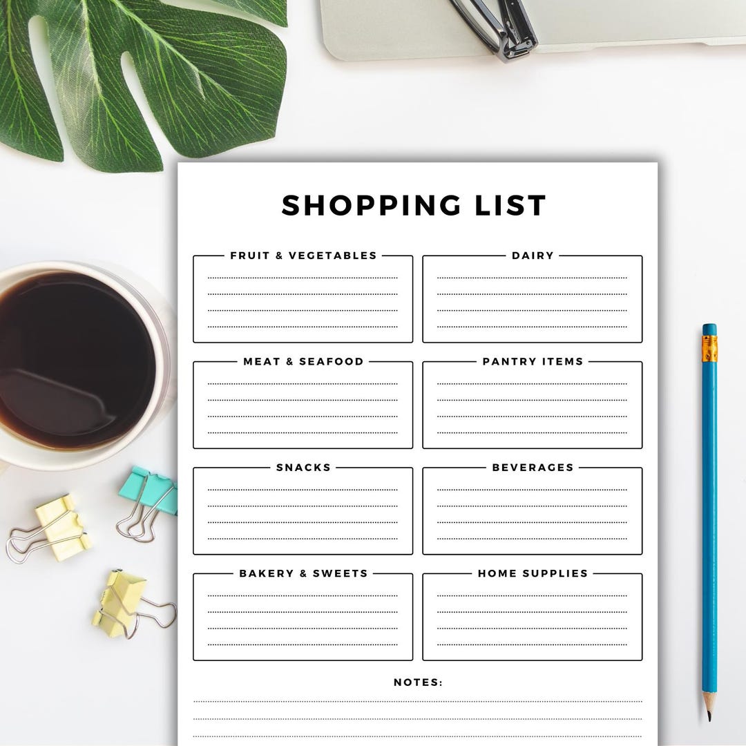 Shopping List Digital Download | Minimalist Printable PDF| Instant ...