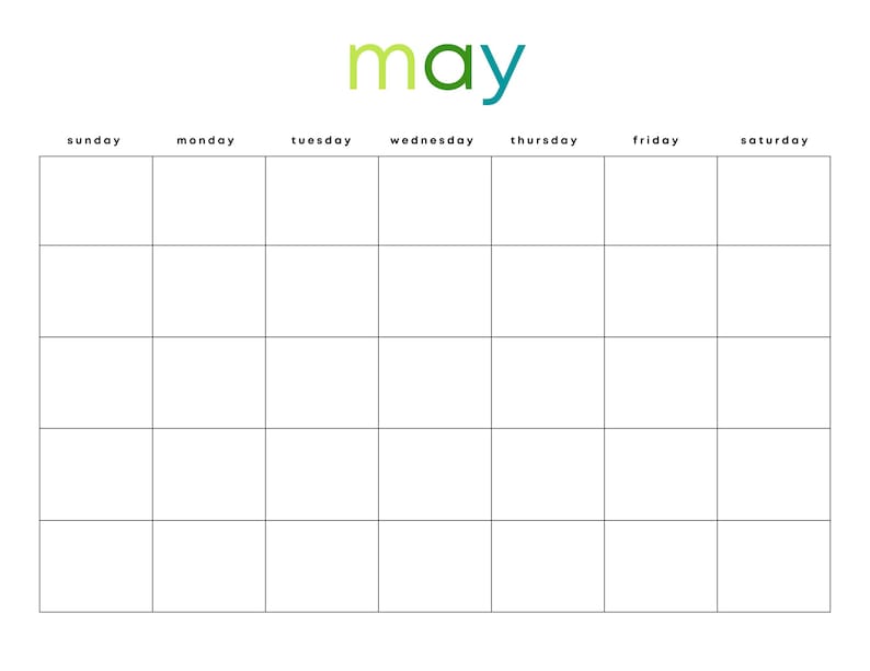 Undated May Rainbow Calendar Printable: Perpetual Planner (digital ...