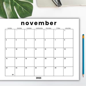 November 2025 Monthly Calendar Printable: Minimalist Letter PDF ...