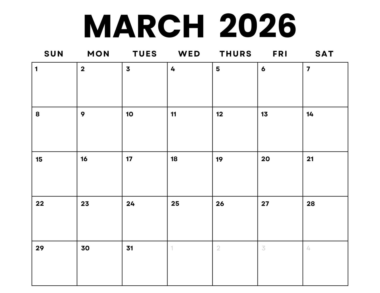 March 2026 Printable Calendar: Minimalist Monthly Planner (digital ...