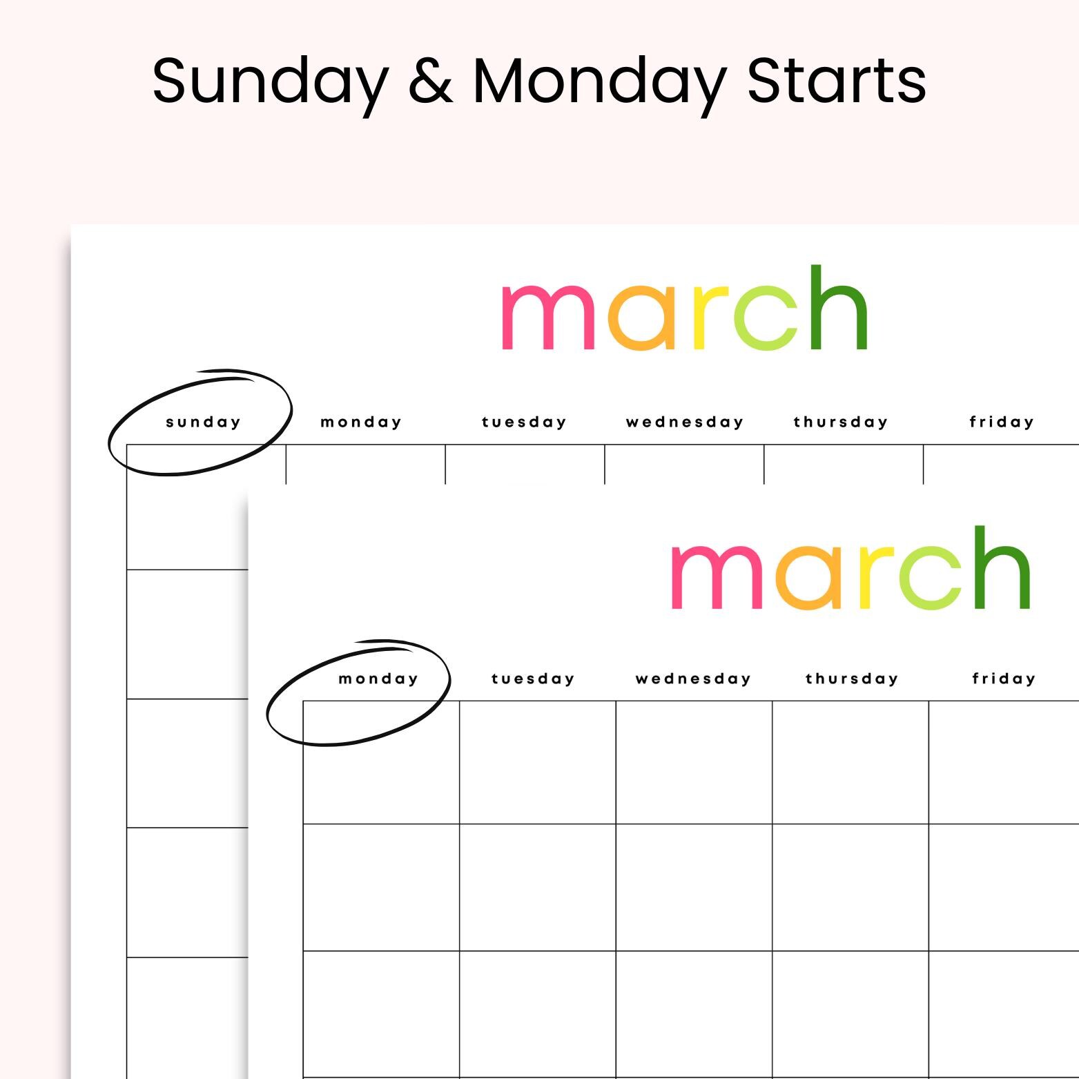 Undated March Rainbow Calendar: Printable Planner (digital Download) - Etsy