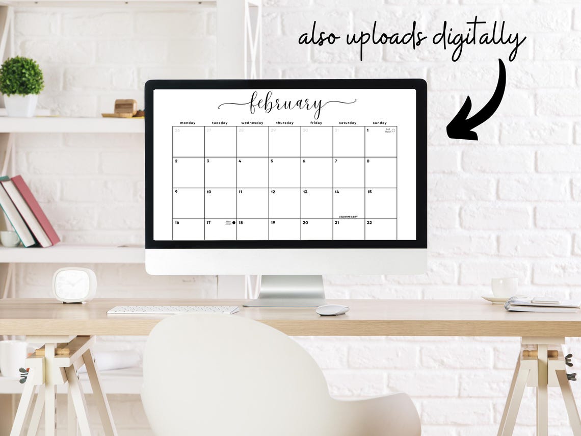 February 2026 Minimalist Cursive Calendar: US Holidays & Moon Phases ...