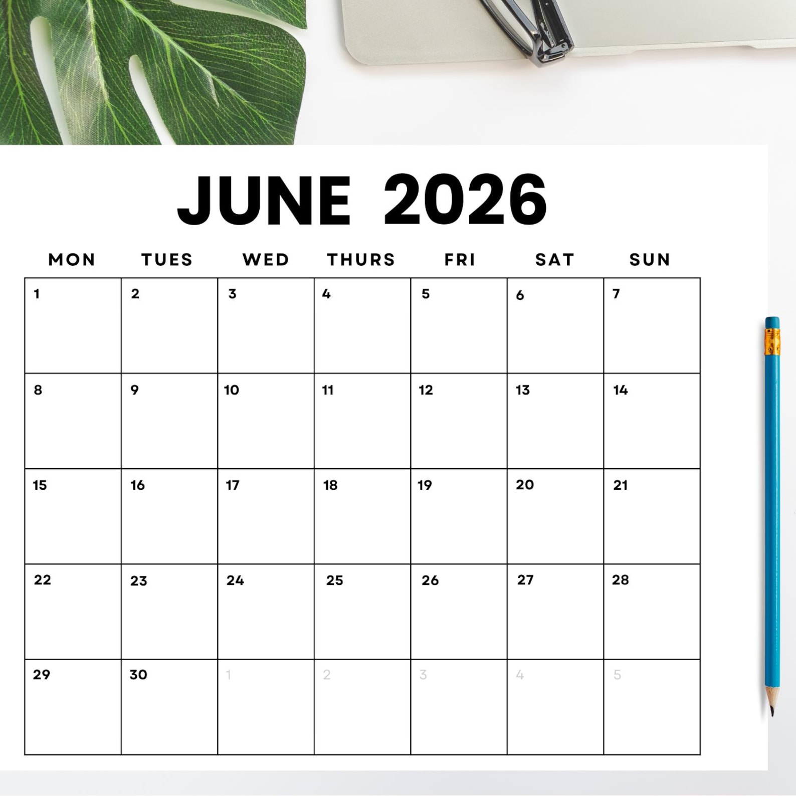 June 2026 Monthly Calendar Printable: Minimalist PDF (sunday/monday ...