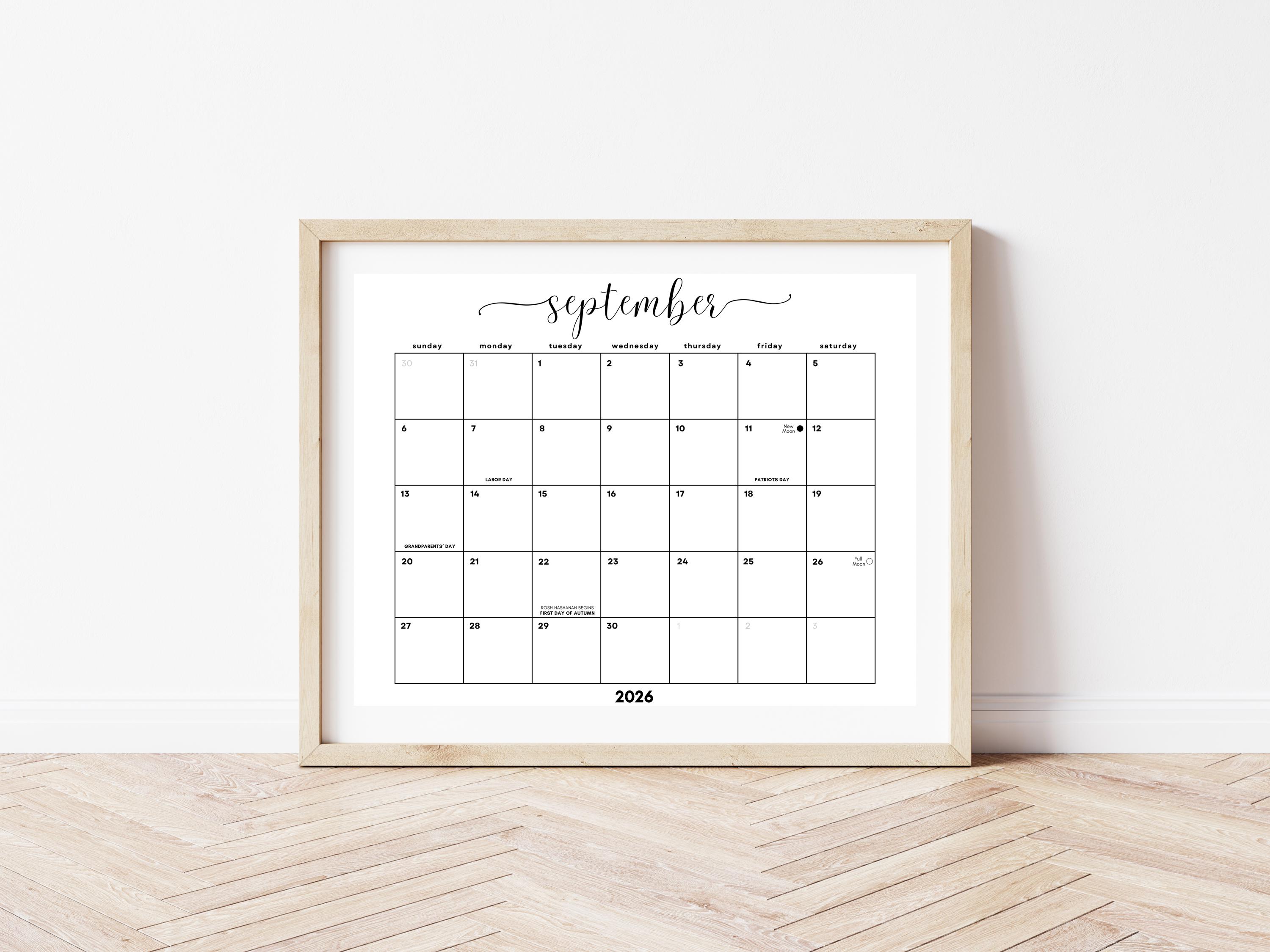 2026 Minimalist Cursive Calendar Printable: Monthly Planner W/us ...