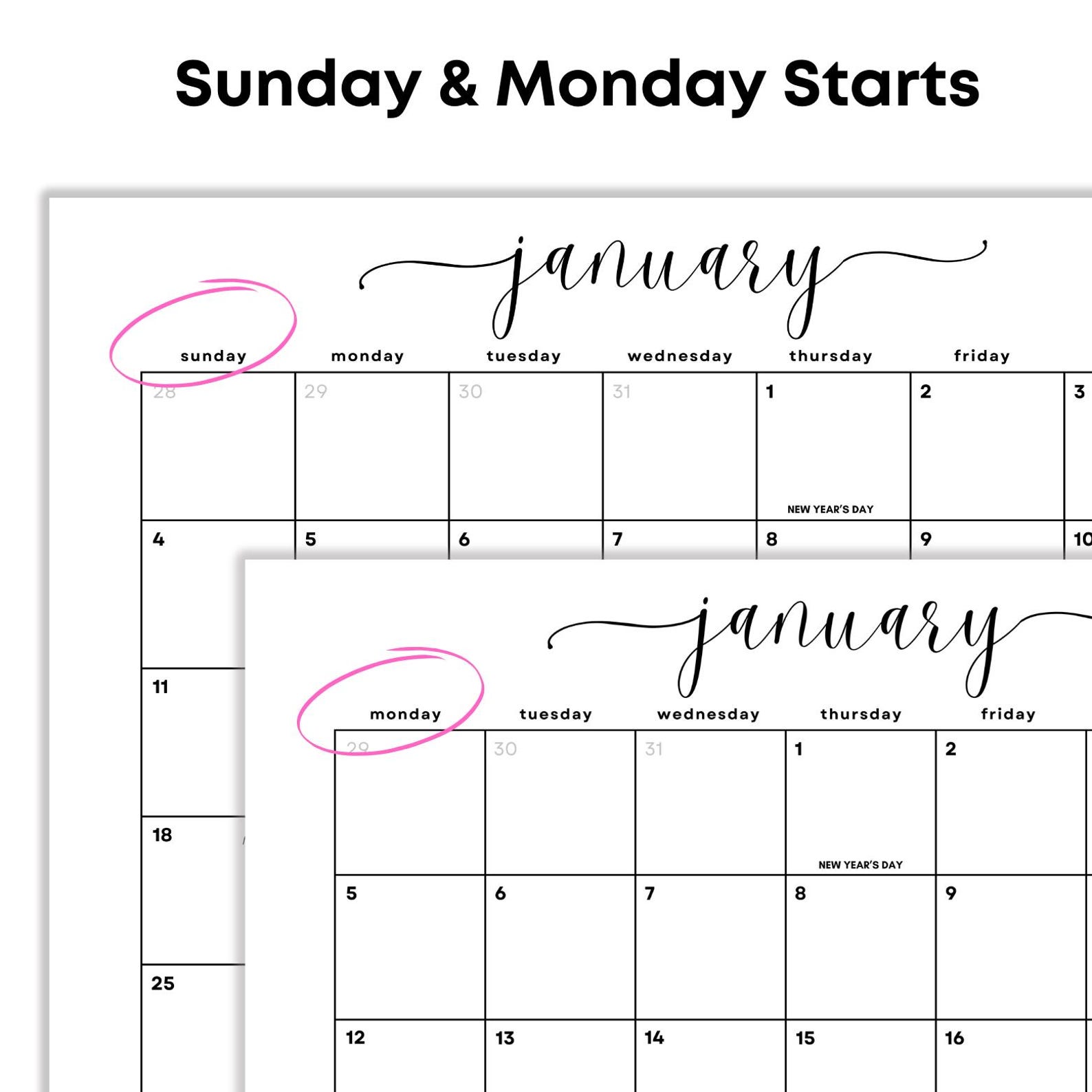 2026 Minimalist Cursive Calendar Printable: Monthly Planner W/us ...
