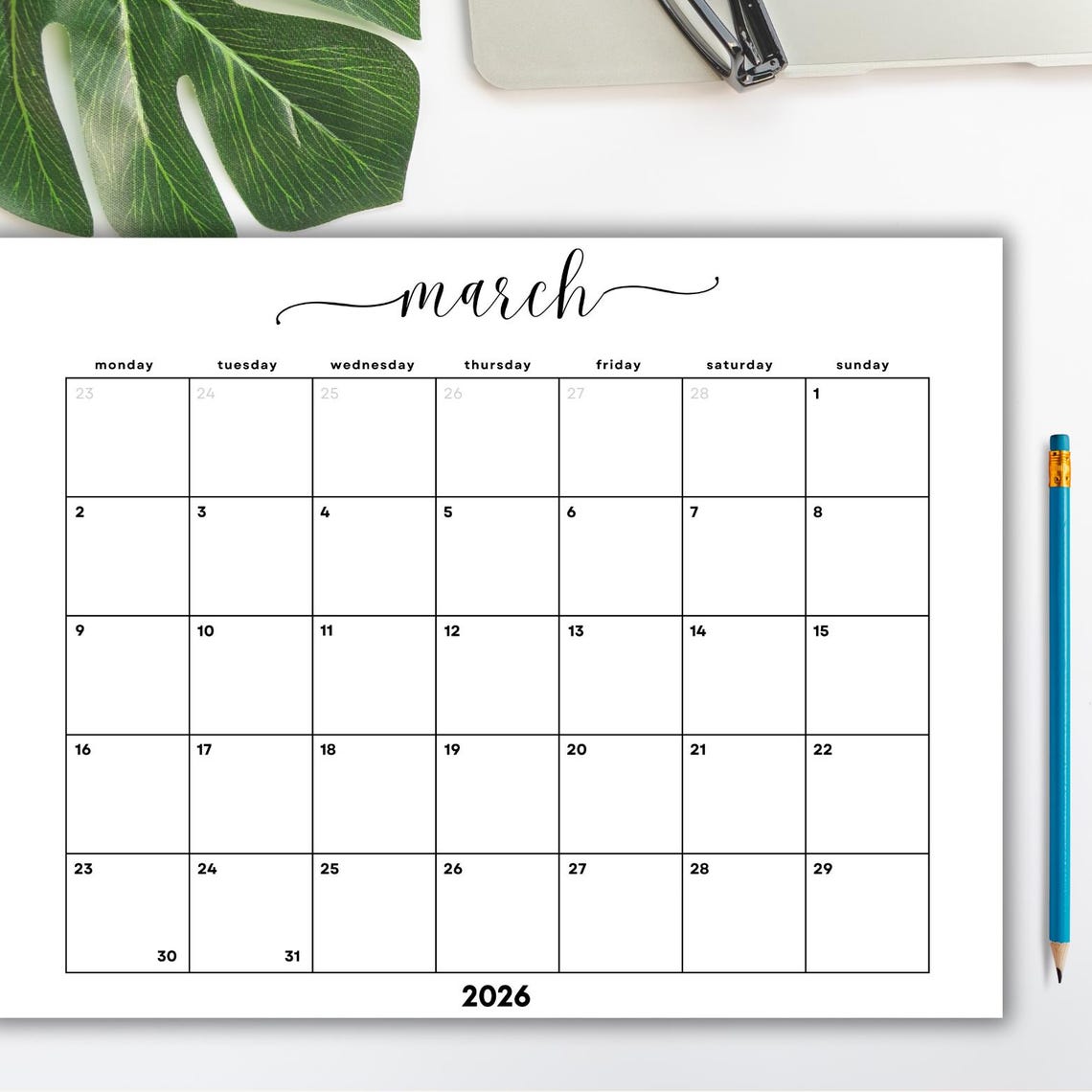 March 2026 Minimalist Calendar Printable: Sunday + Monday Start (PDF ...