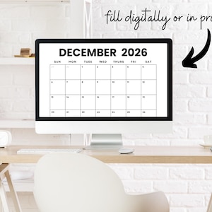 December 2026 Calendar Printable: Minimalist Monthly Planner (digital ...
