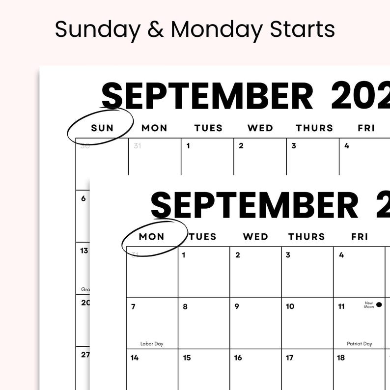 September 2026 Minimalist Calendar: US Holidays & Moon Phases ...