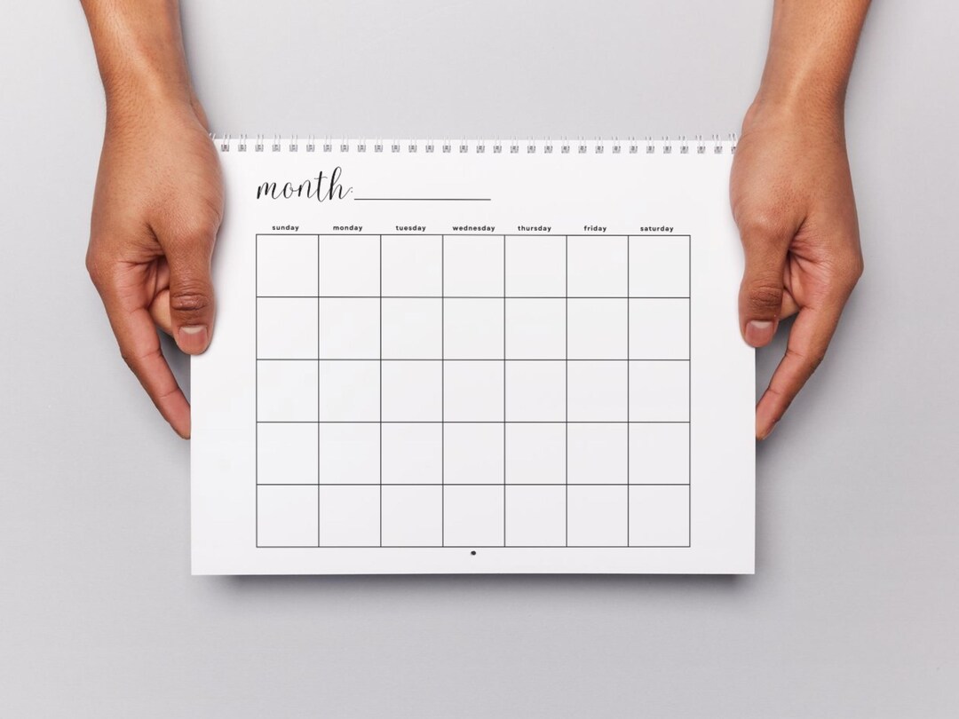 Blank Monthly Calendar Printable PDF | Cursive Minimalist Undated ...