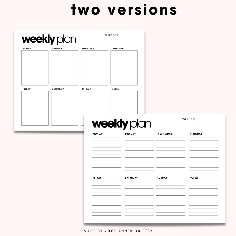 Minimalist Weekly Planner Printable PDF| Instant Digital Download ...