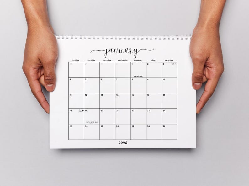 2026 Minimalist Cursive Calendar Printable: Monthly Planner W/us ...