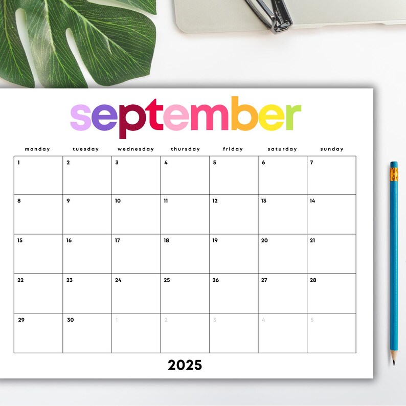 September 2025 Rainbow Calendar Printable: Minimalist Monthly Planner ...