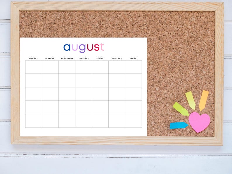 August Monthly Calendar Printable | Colorblock Design (digital Download ...