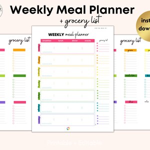 Weekly Meal Planner Printable | Color-coded Menu, Grocery List (digital ...