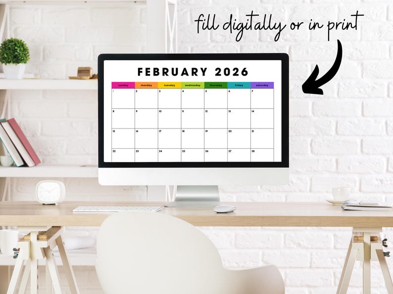 February 2026 Colorblock Calendar: Minimalist Brights Printable (PDF ...