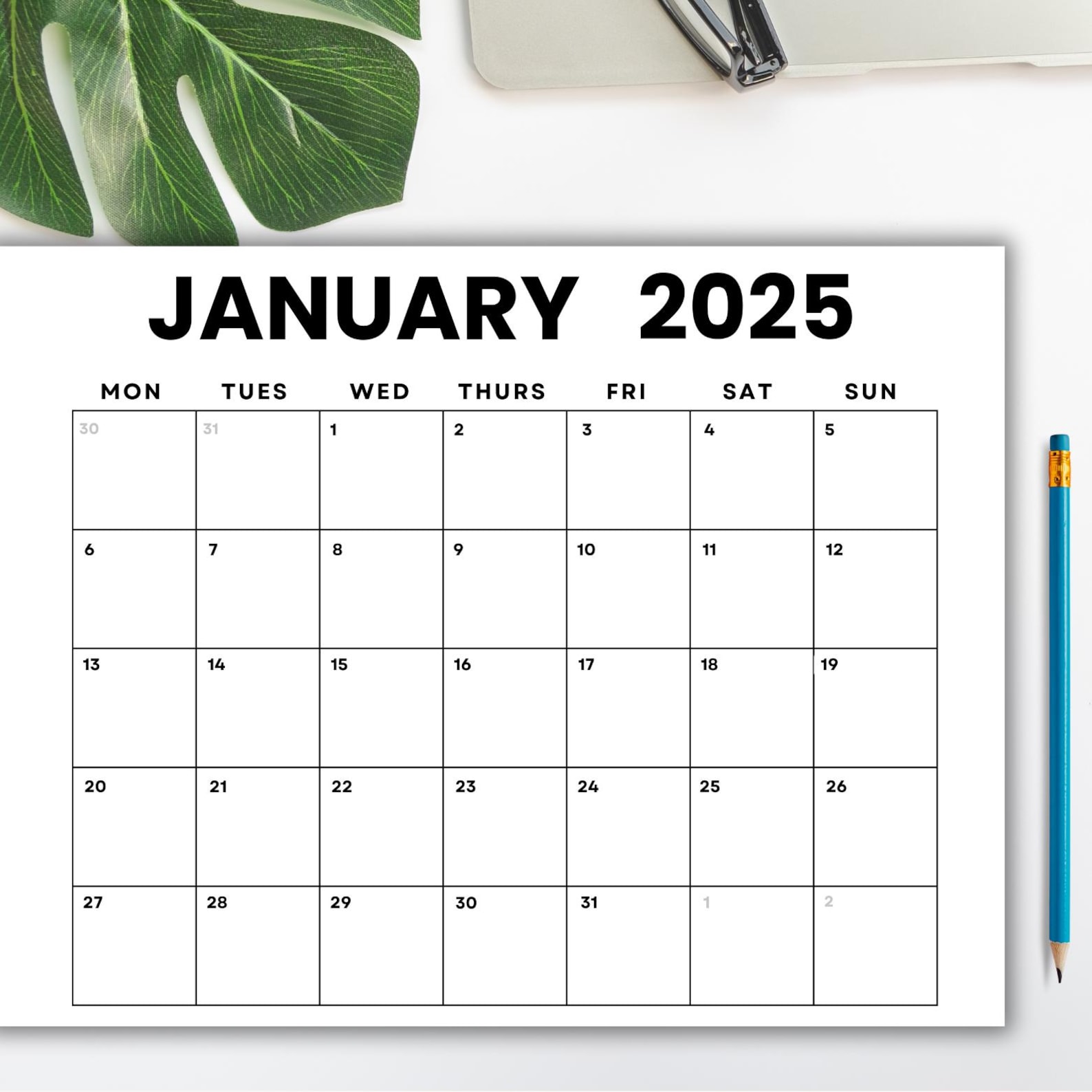 Dated January 2025 Minimalist Monthly Landscape Calendar Printable PDF ...