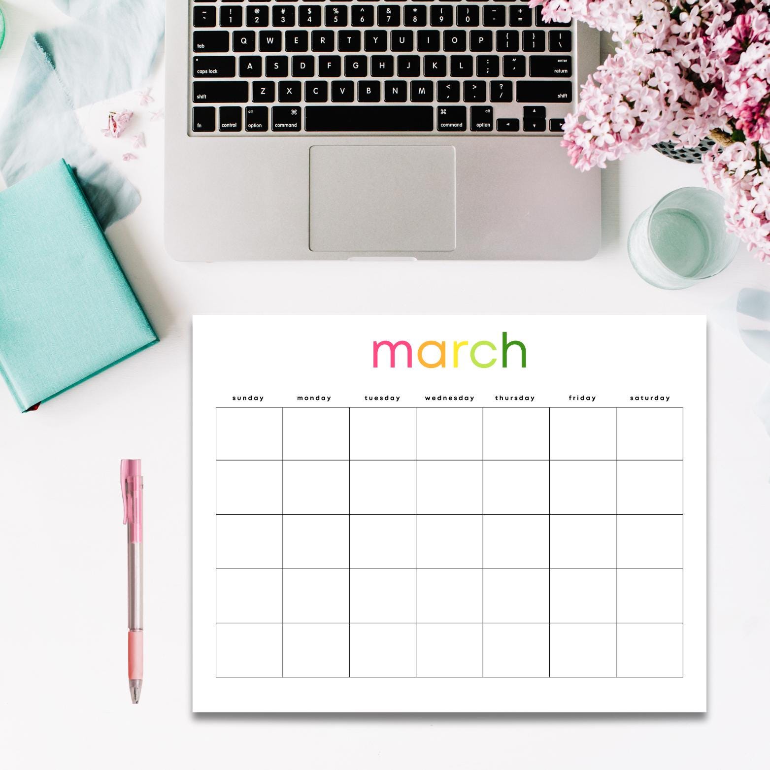 Undated March Rainbow Calendar: Printable Planner (digital Download) - Etsy