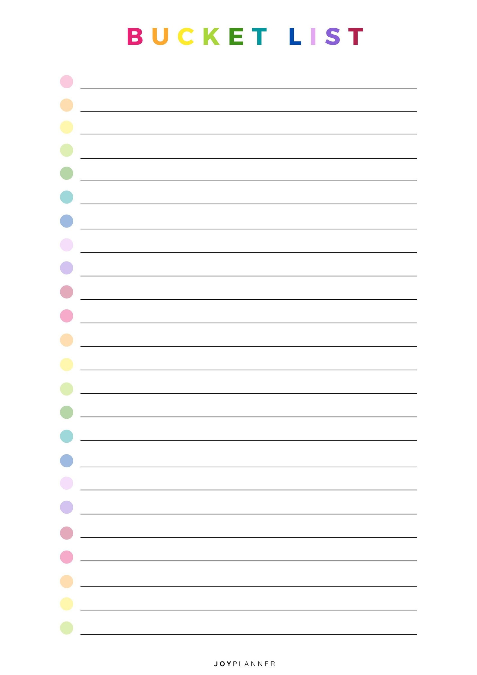 Rainbow Bucket List Printable | Joyplanner Template | Digital Download ...