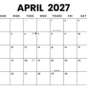 April 2027 Minimalist Calendar: US Holidays & Moon Phases (printable ...