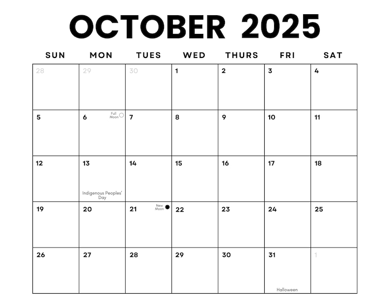 October 2025 Calendar: Minimalist Monthly Planner (PDF Download) - Etsy ...