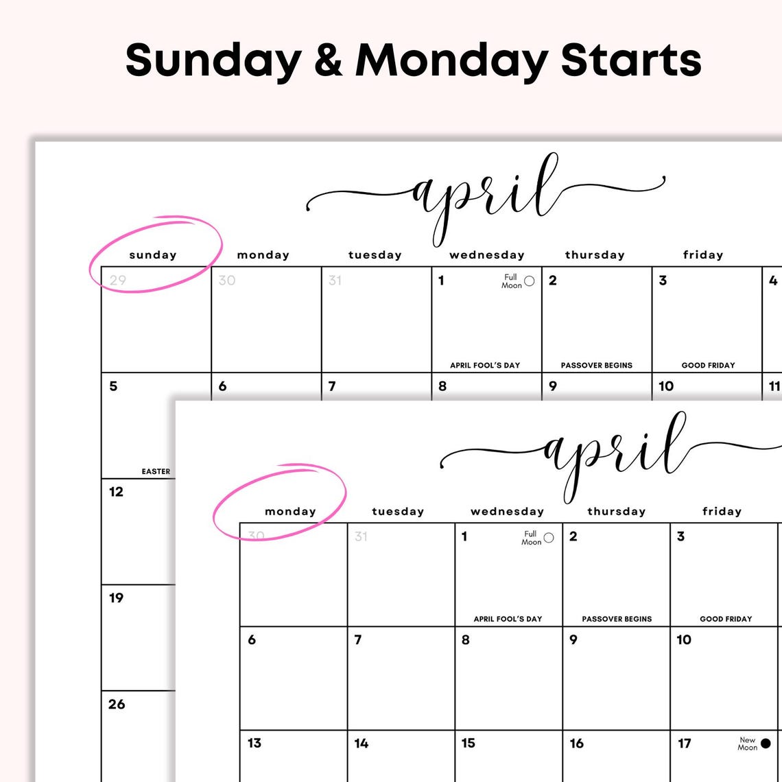 April 2026 Monthly Calendar: Minimalist Cursive Landscape Planner ...