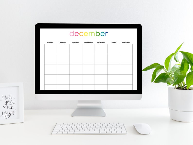 Blank Monthly Rainbow Calendar Printable Digital 2023 Planner Instant ...