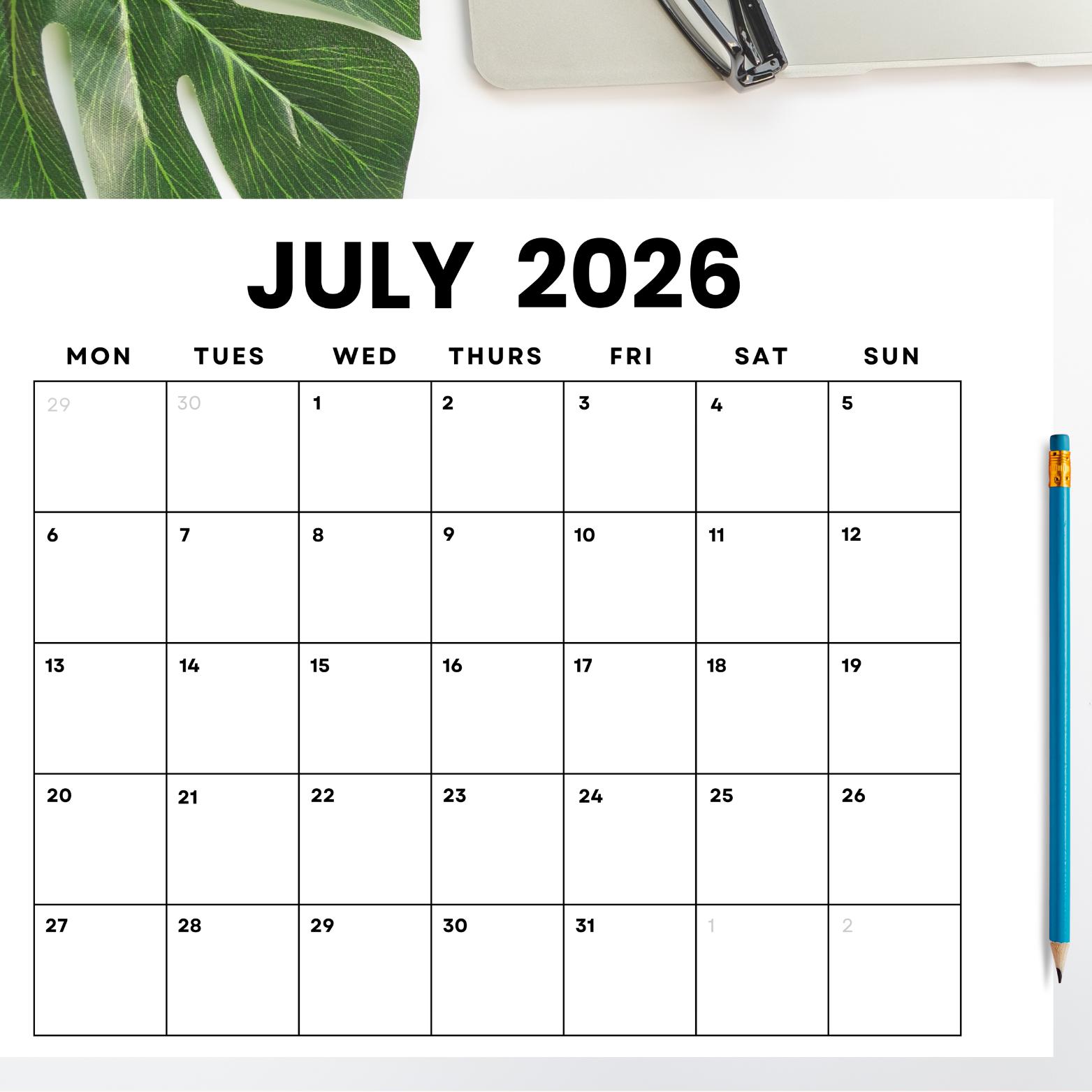 July 2026 Monthly Calendar Printable: Minimalist PDF (digital Download ...