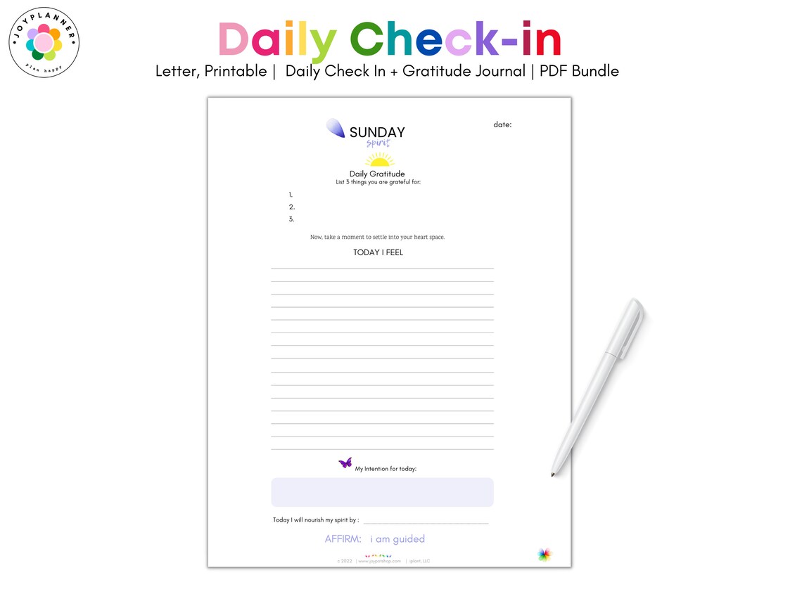 Daily Check-in Journal Kit Gratitude Journal Mental Health Journal ...