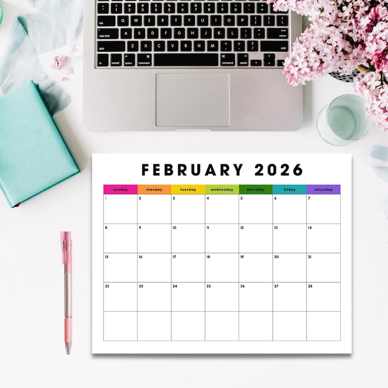 February 2026 Colorblock Calendar: Minimalist Brights Printable (PDF ...