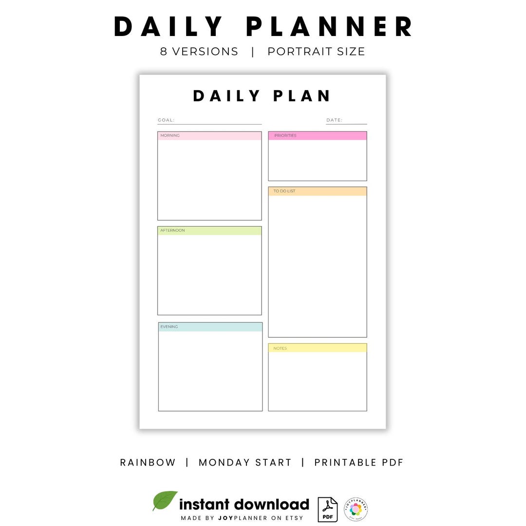 Minimalist Rainbow Daily Planner Printable PDF| Instant Digital ...