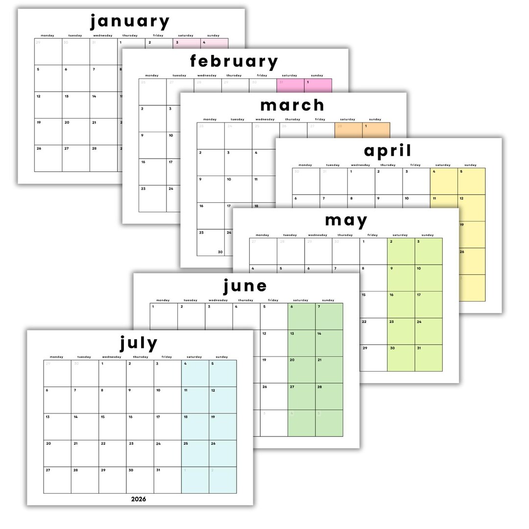 2026 Minimalist Calendar Printable: Colorblock Monthly Planner (PDF ...