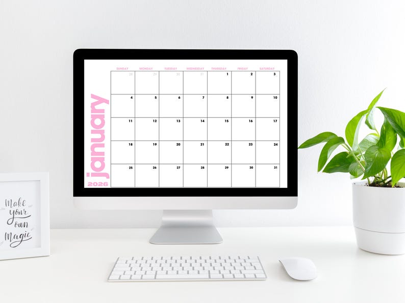 January 2026 Minimalist Modern Calendar Printable: PDF, Sunday Start ...