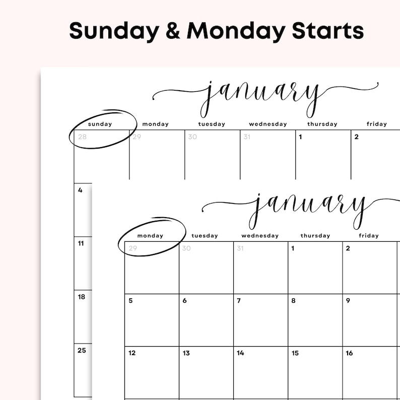 Dated 2026 Minimalist Calendar Printable PDF | 12 Months | Sunday ...