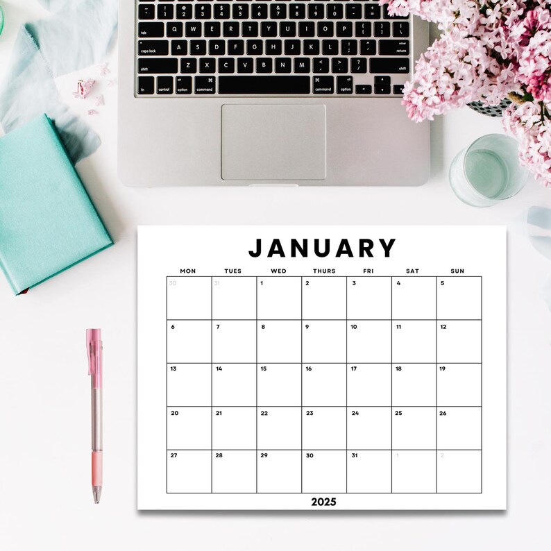 Dated 2025 Monthly Calendar Printable Letter Size PDF 12 Monthls ...