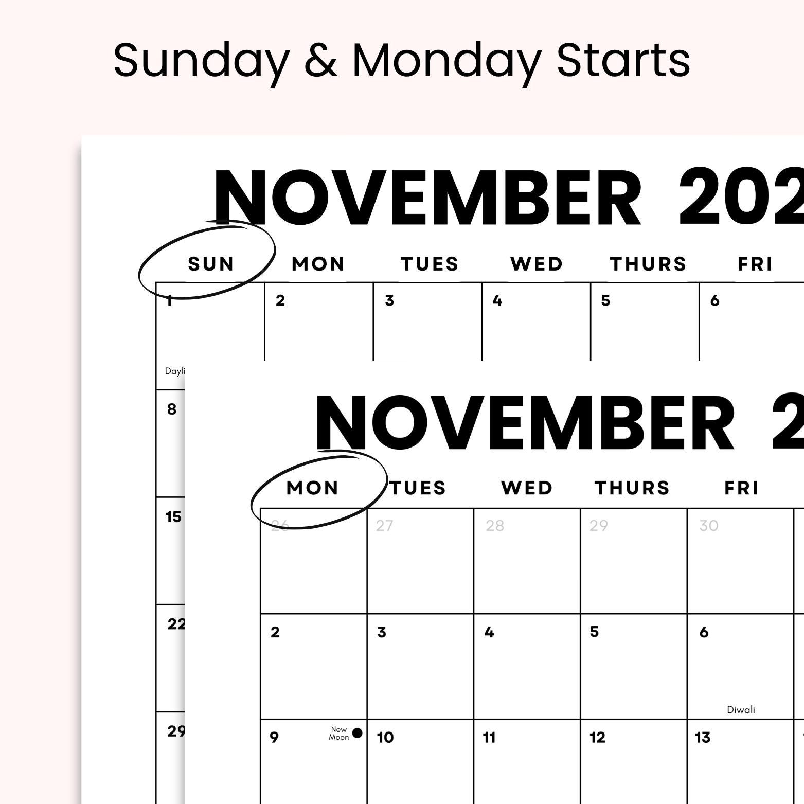 November 2026 Minimalist Calendar: US Holidays & Moon Phases (printable ...